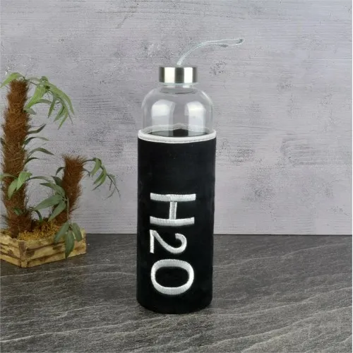 1000 ml H2o Peluş Kılıflı Cam Matara GML-C0827 | Gimel